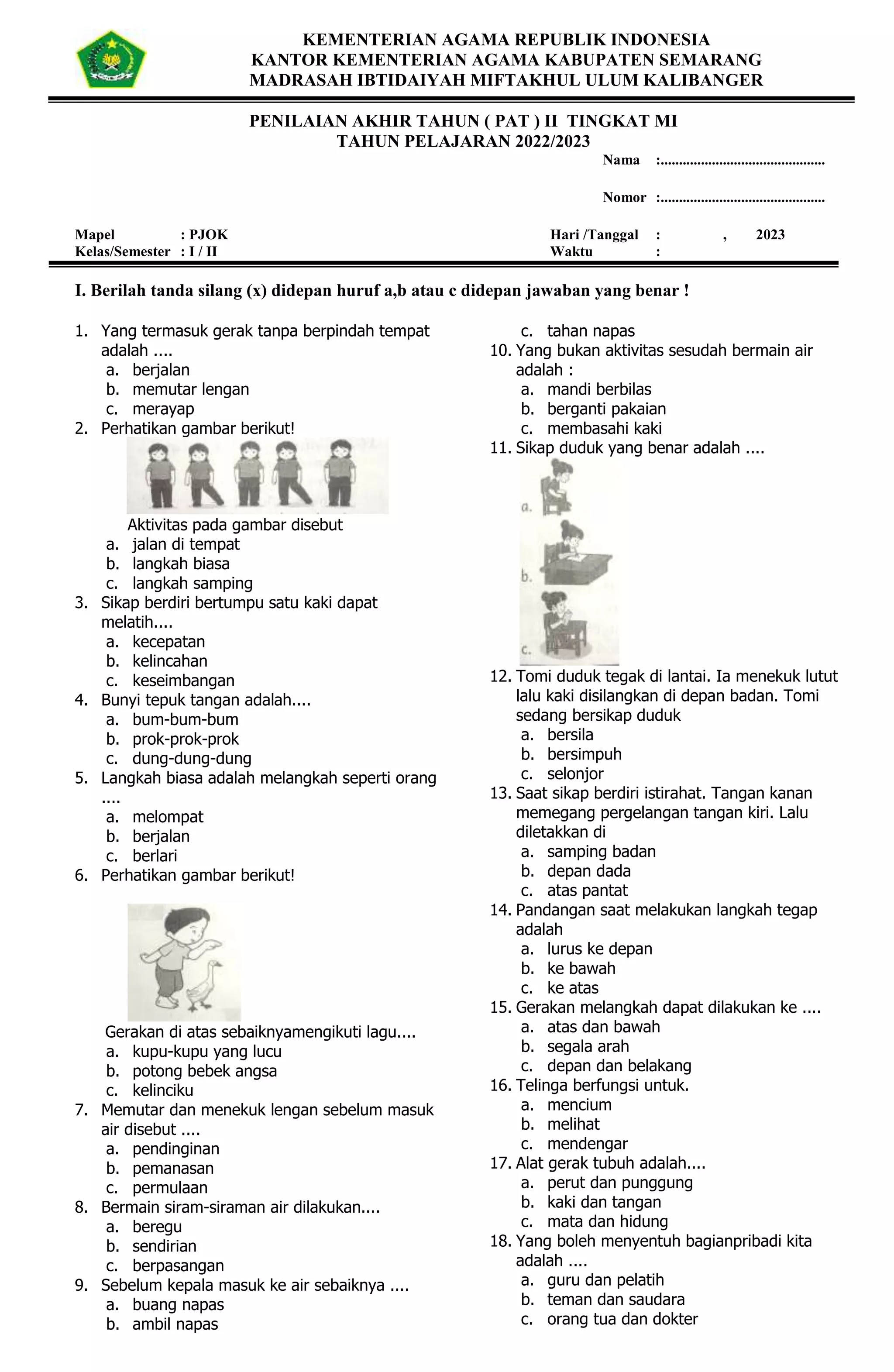 SOAL PAT PJOK KELAS 1.docx