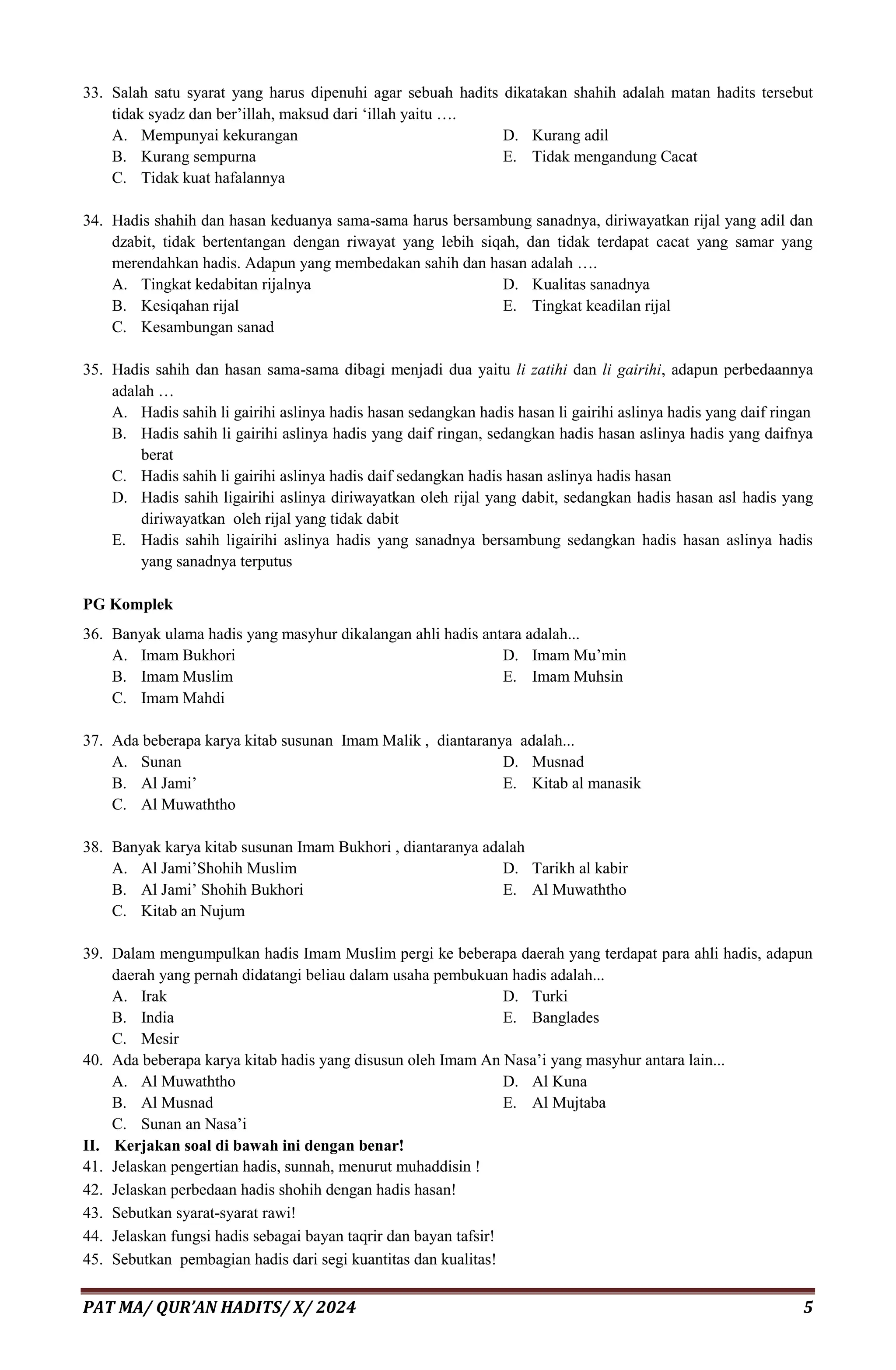 SOAL PAT QURDIS OKE X GENAP 2023 2024 | PDF