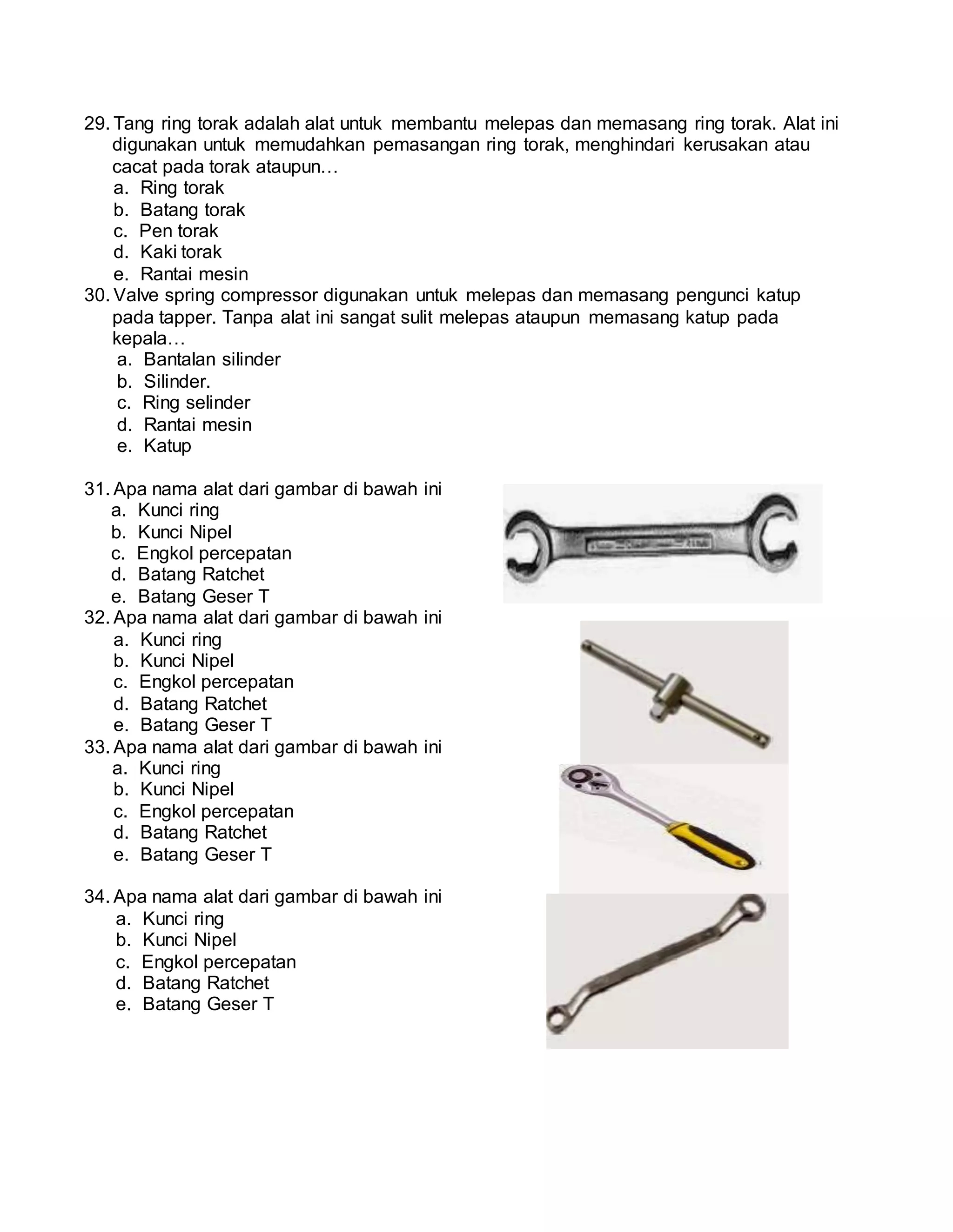 Soal pekerjaan dasar teknik otomotif ganjil 2017 | DOCX
