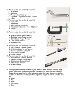 Soal pekerjaan dasar teknik otomotif ganjil 2017 | DOCX