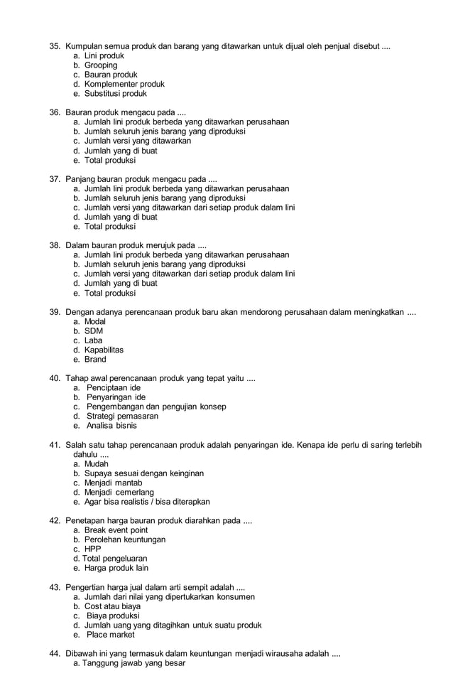 Soal pemasaran dan perencanaan bisnis | DOCX