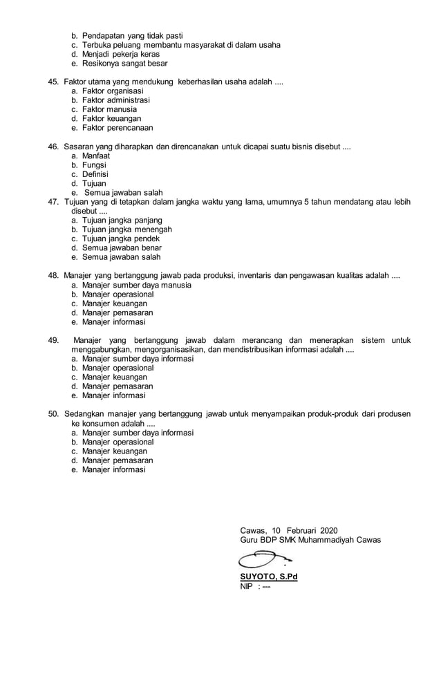 Soal pemasaran dan perencanaan bisnis | DOCX