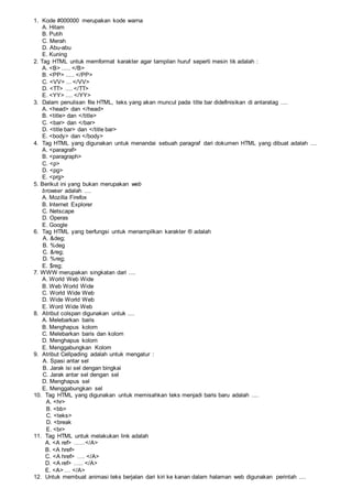 Soal pemrograman web gabungan | DOCX