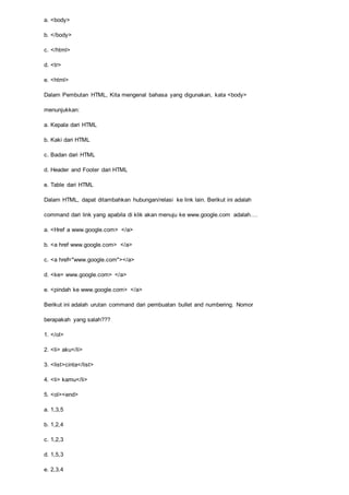 Soal pemrograman web gabungan | DOCX