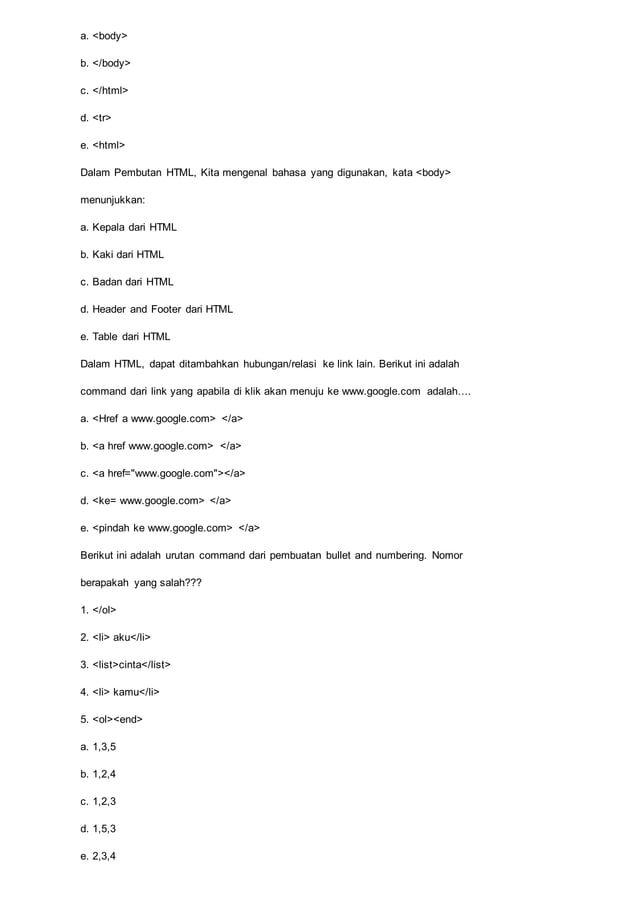 Soal pemrograman web gabungan | DOCX