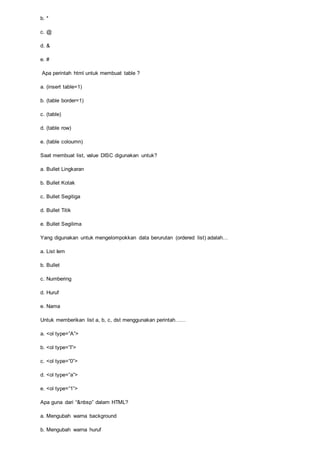 Soal pemrograman web gabungan | DOCX