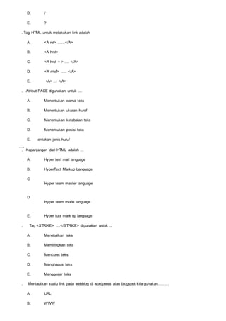 Soal pemrograman web gabungan | DOCX
