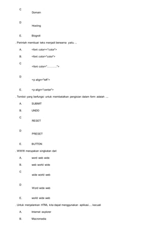 Soal pemrograman web gabungan | DOCX
