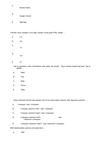 Soal pemrograman web gabungan | DOCX