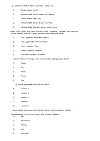 Soal pemrograman web gabungan | DOCX