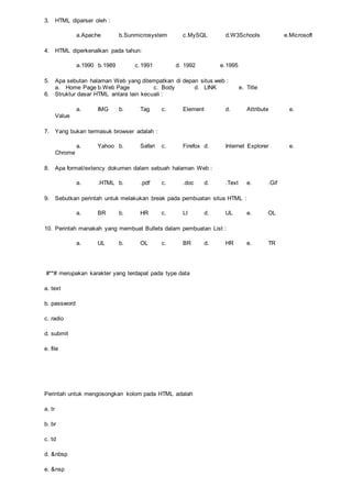 Soal pemrograman web gabungan | DOCX