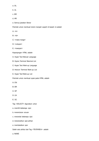 Soal pemrograman web gabungan | DOCX