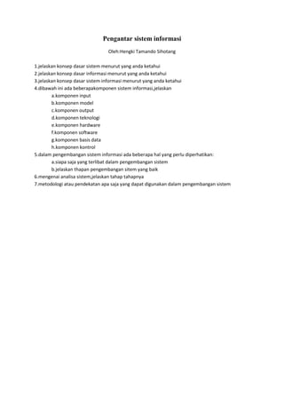 Soal pengantar sistem informasi | DOCX