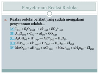 Soal penyetaraan reaksi redoks, sel elektrokimia, | POTX