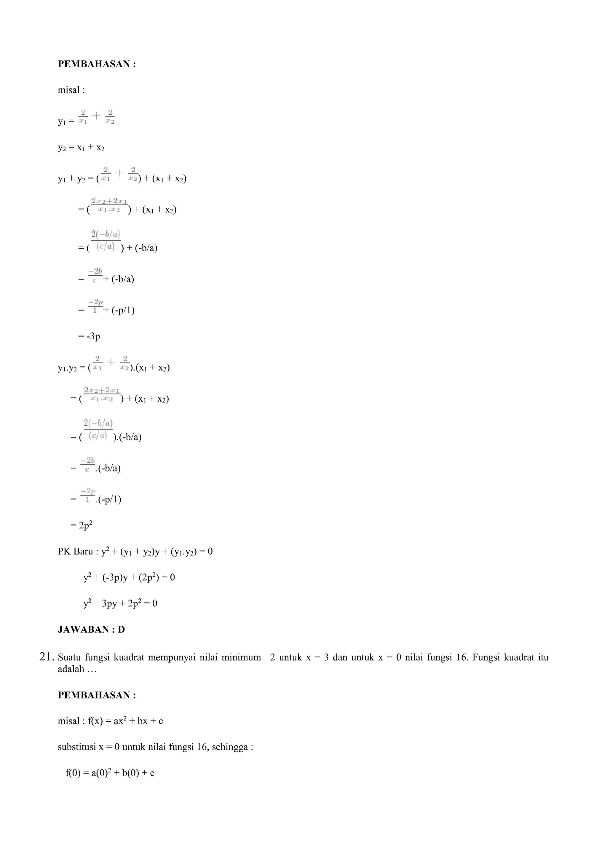 Soal-soal persamaan kuadrat dan fungsi kuadrat | DOCX