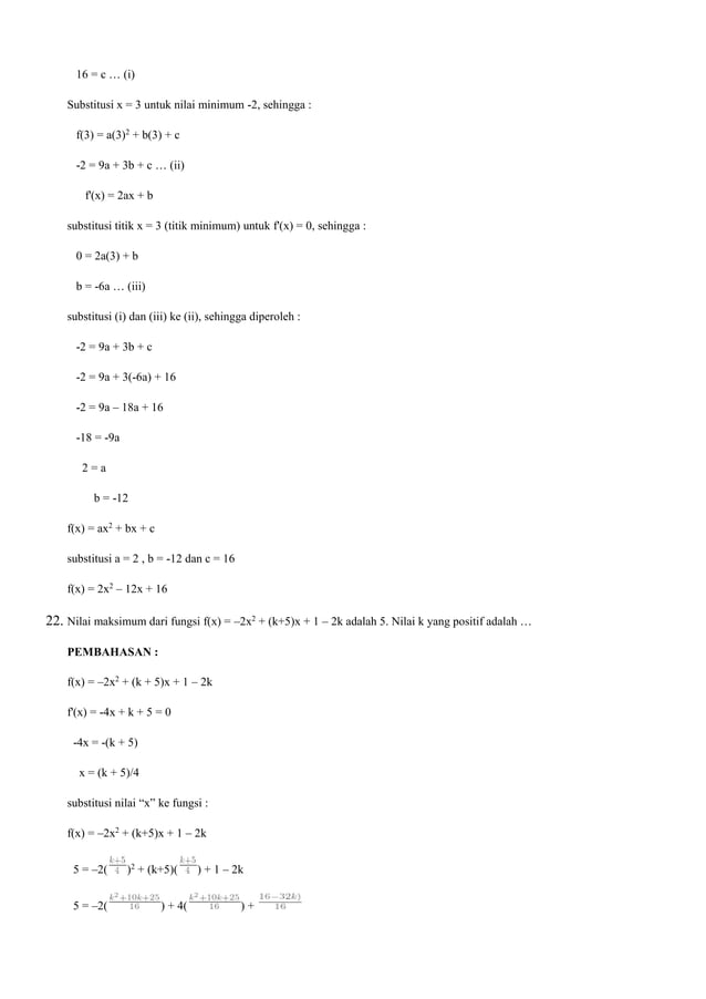 Soal-soal persamaan kuadrat dan fungsi kuadrat | DOCX
