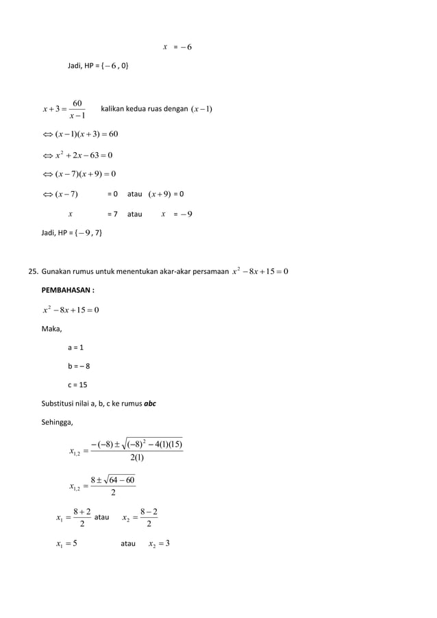 Soal-soal persamaan kuadrat dan fungsi kuadrat | DOCX