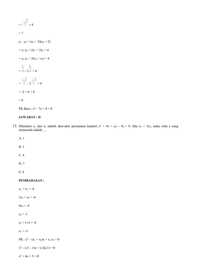 Soal-soal persamaan kuadrat dan fungsi kuadrat | DOCX