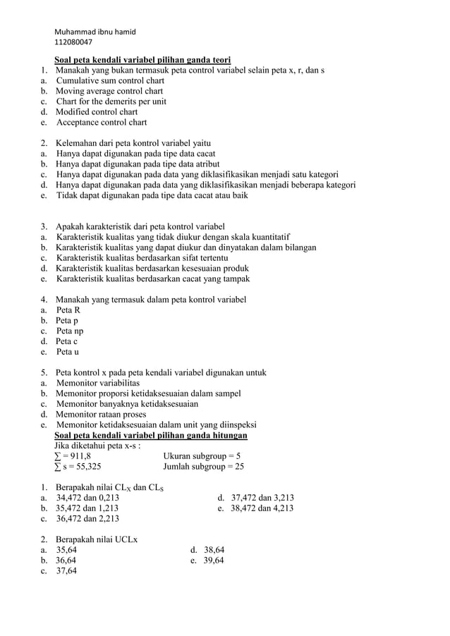 Soal peta kendali | DOCX