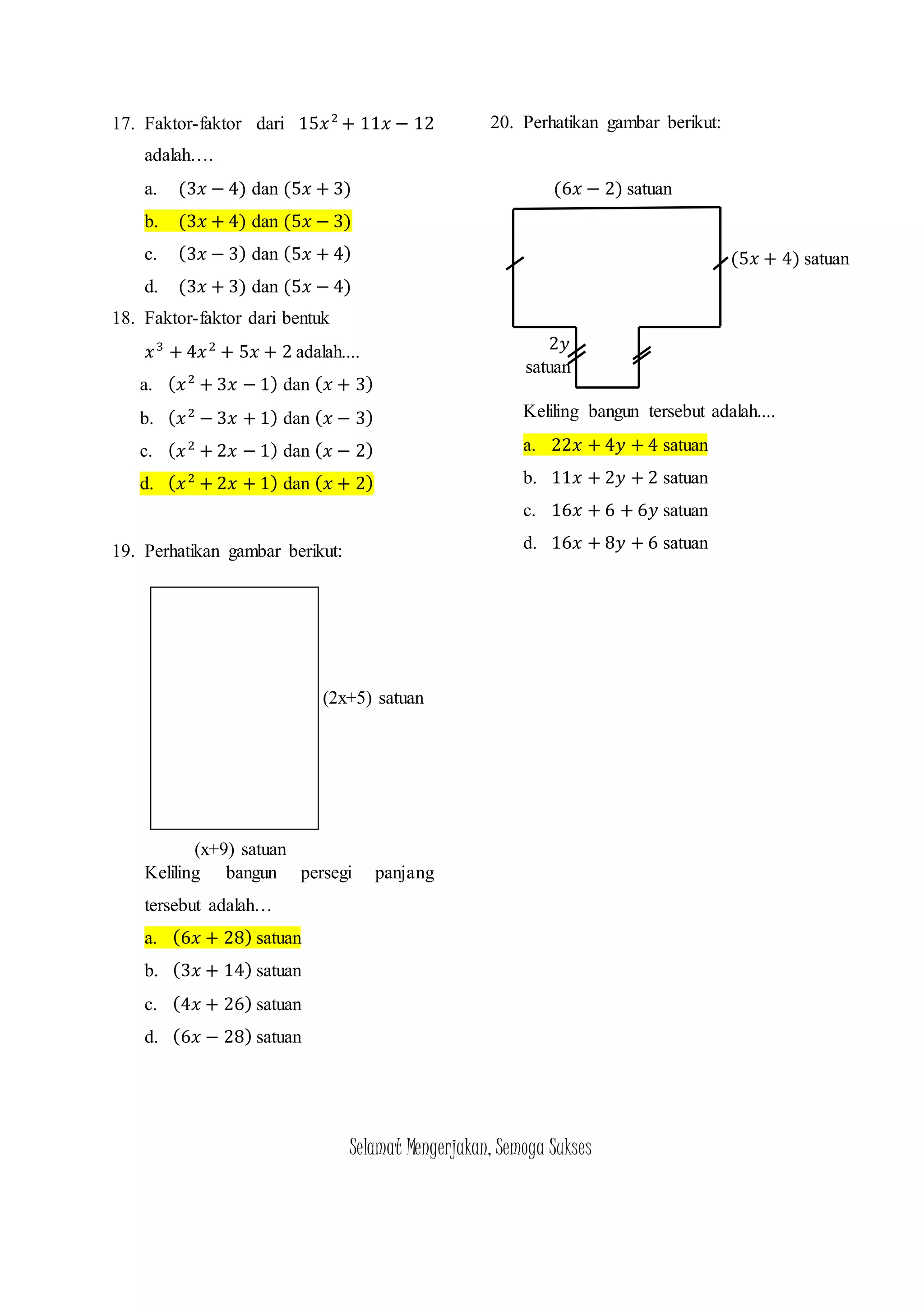 Soal Diagnosis Materi Aljabar Smp Docx