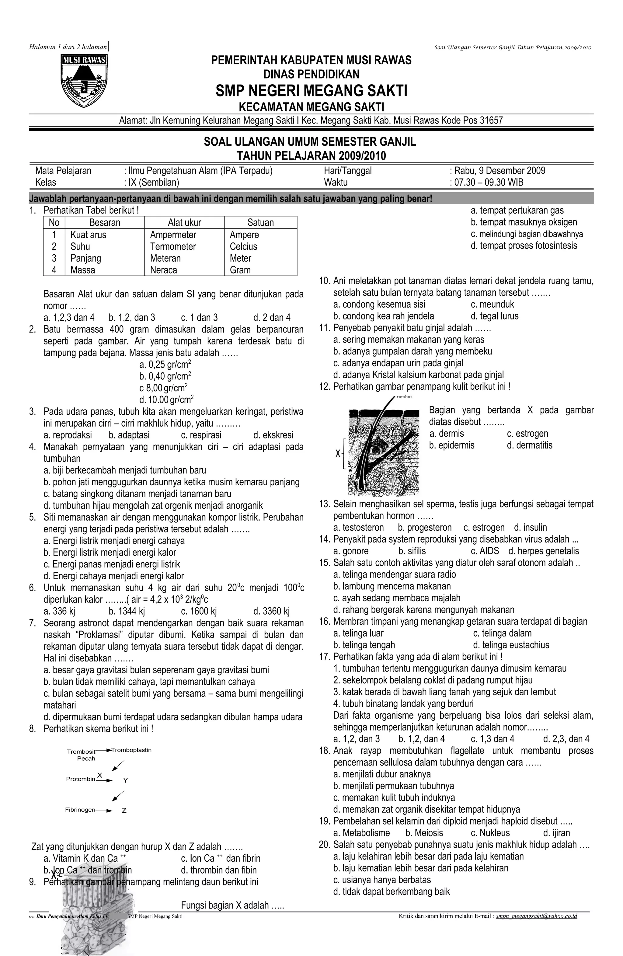 Soal pg ipa smp kelas 9 smt ganjil | DOC