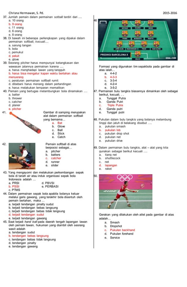 Soal Penjas dan Kunci Jawaban | DOCX