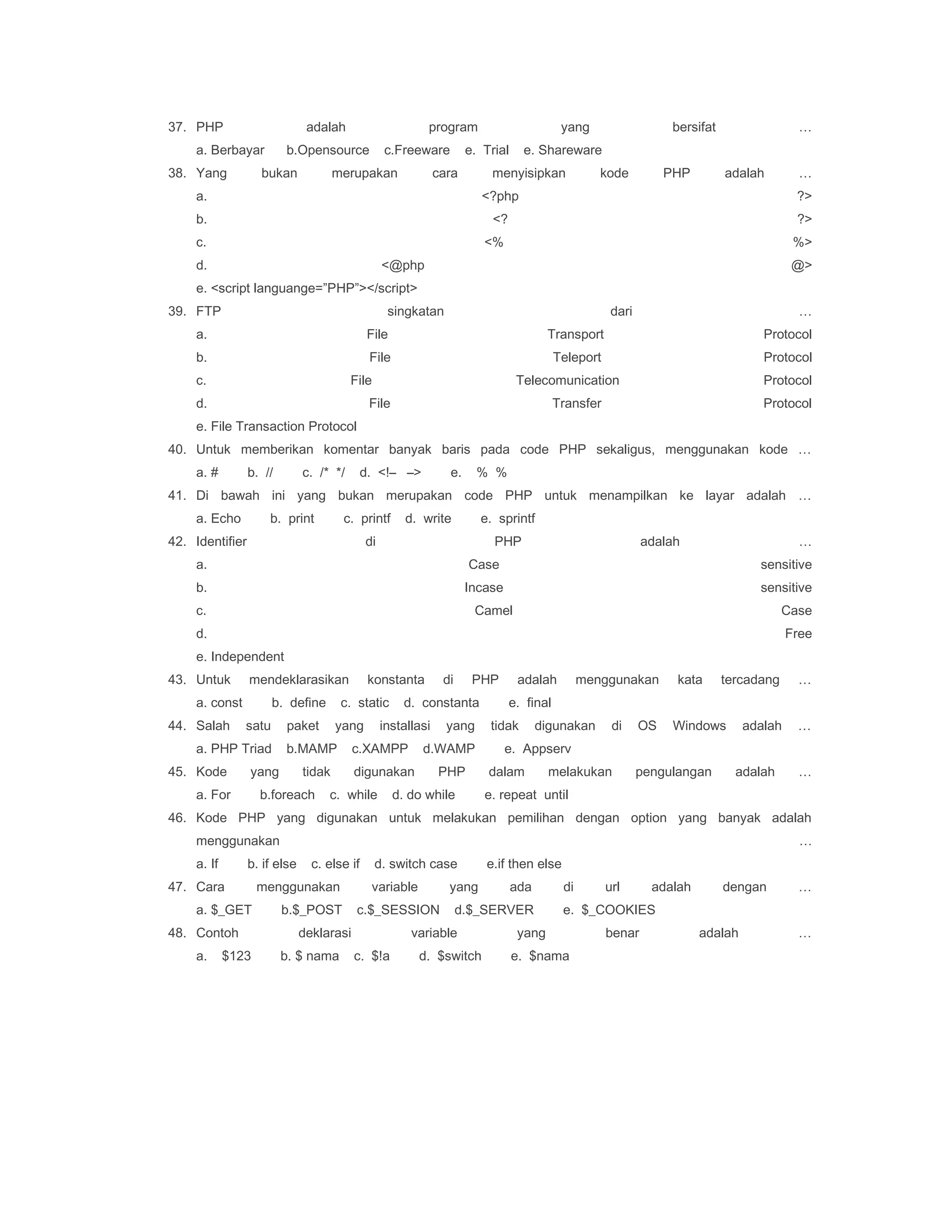 Soal php web smk yplp perwira purbalingga | DOC