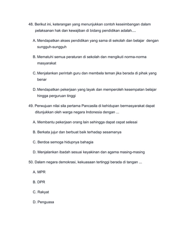 soal ppkn kelas 3 ujian akhir semester ok | PDF