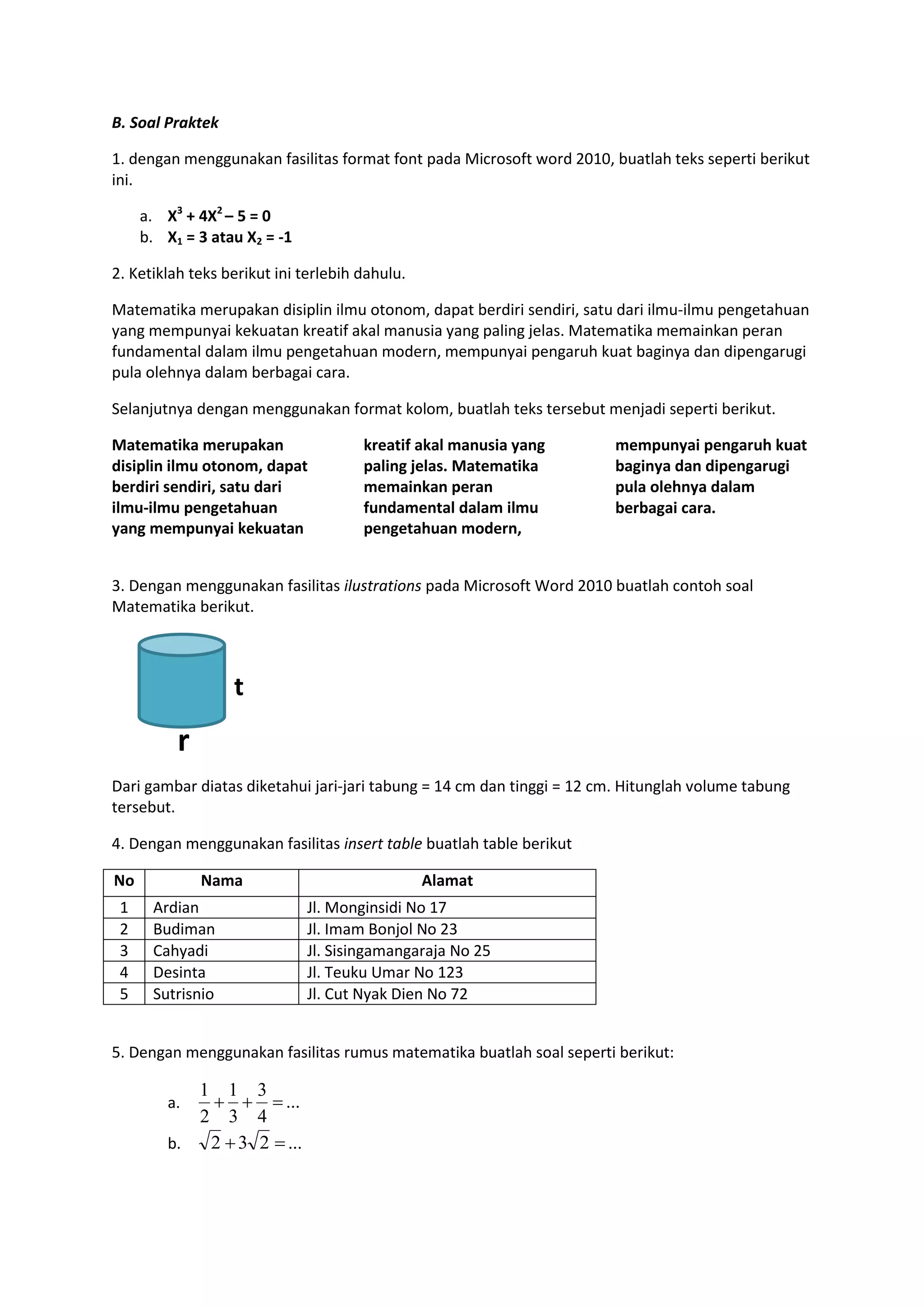 Soal praktek Ms. Word | PDF