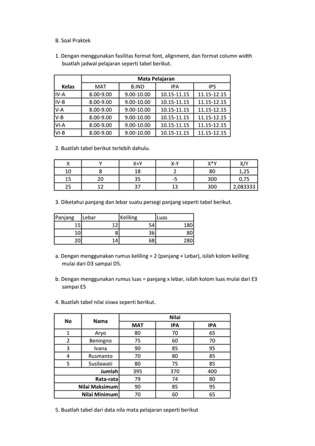 Soal praktek Ms.Excel | PDF
