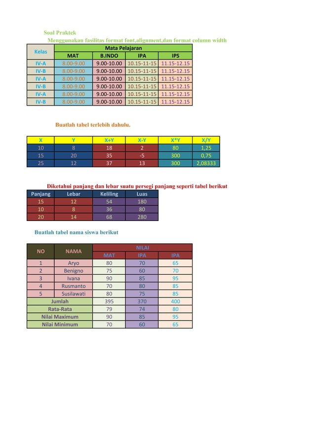 Soal praktek microsoft excel | PDF