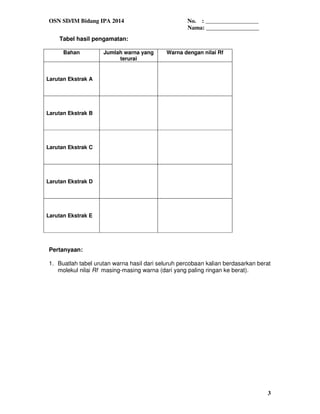 Soal praktikum bio osn 2014 | PDF