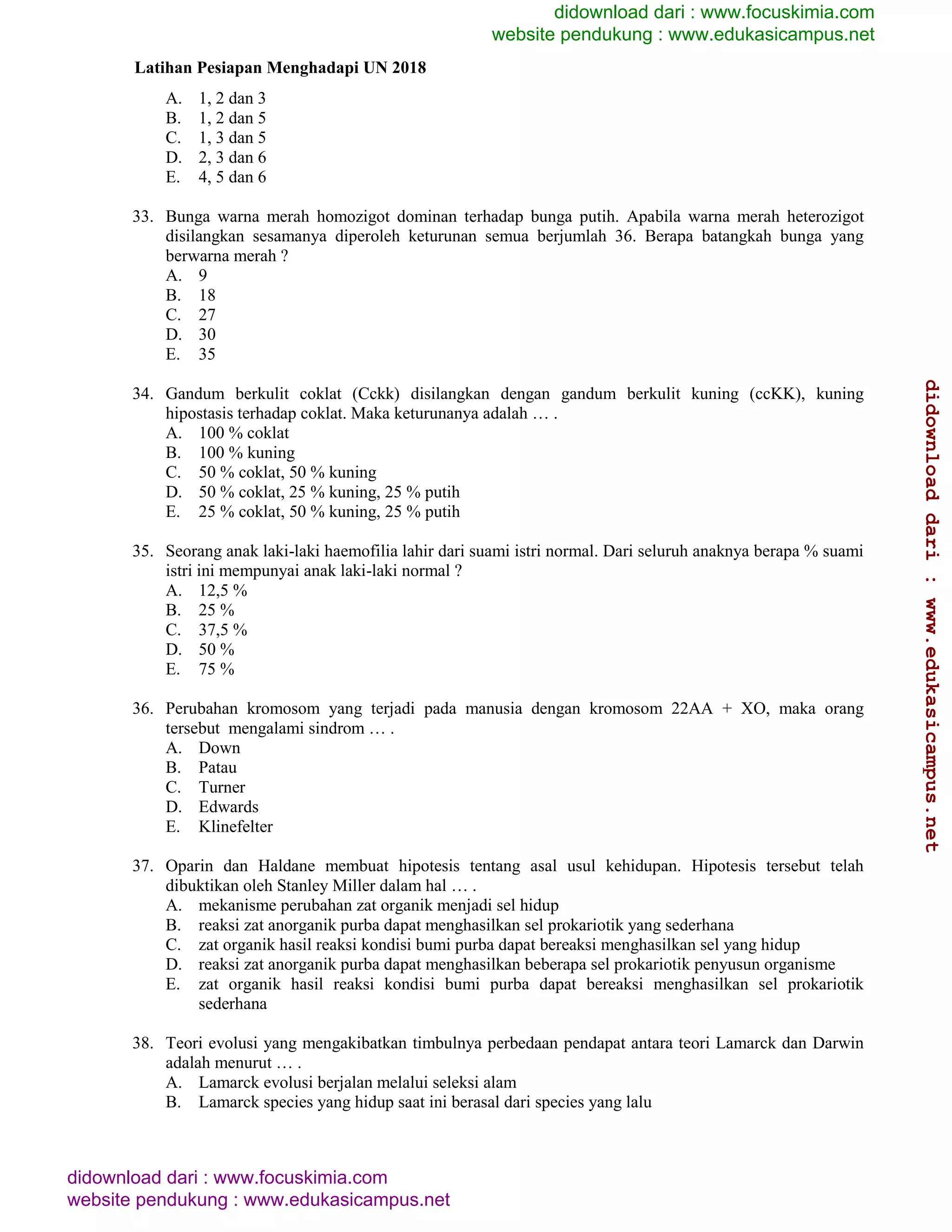 Soal pra ujian nasional biologi sma kode a (17) | PDF