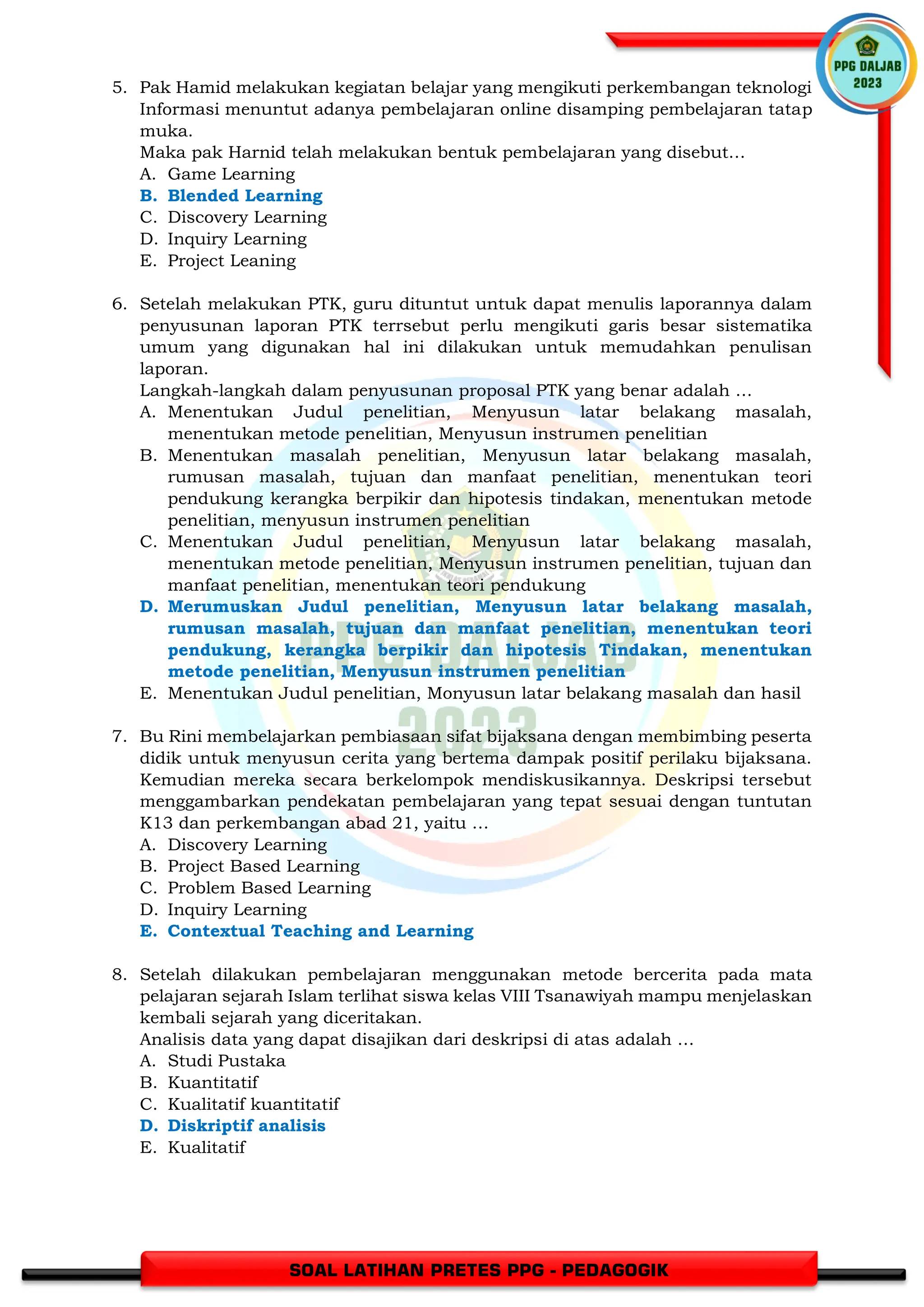 SOAL PRETES PPG PEDAGOGIK UNTUK GURU 2023.pdf