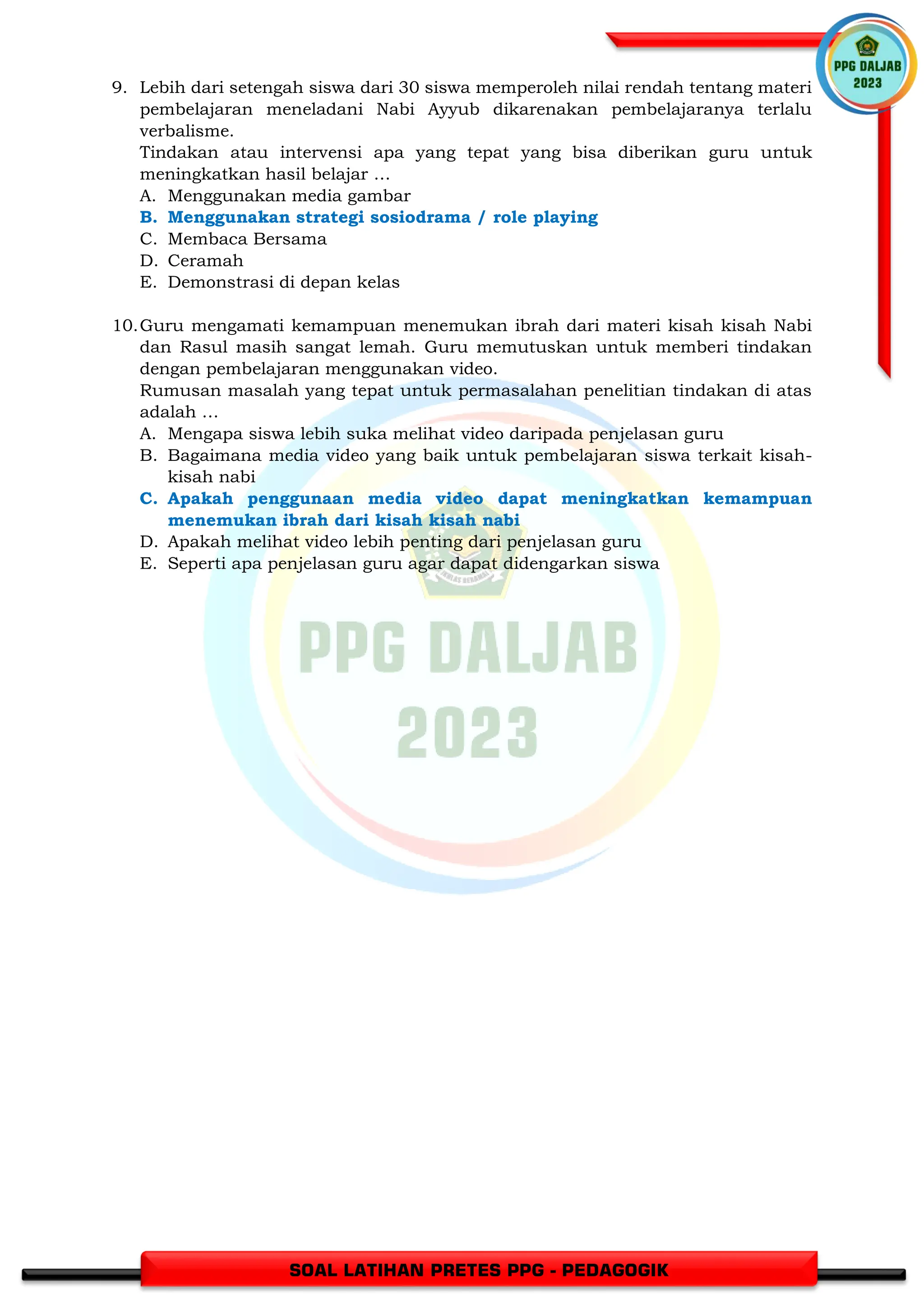 SOAL PRETES PPG PEDAGOGIK UNTUK GURU 2023.pdf