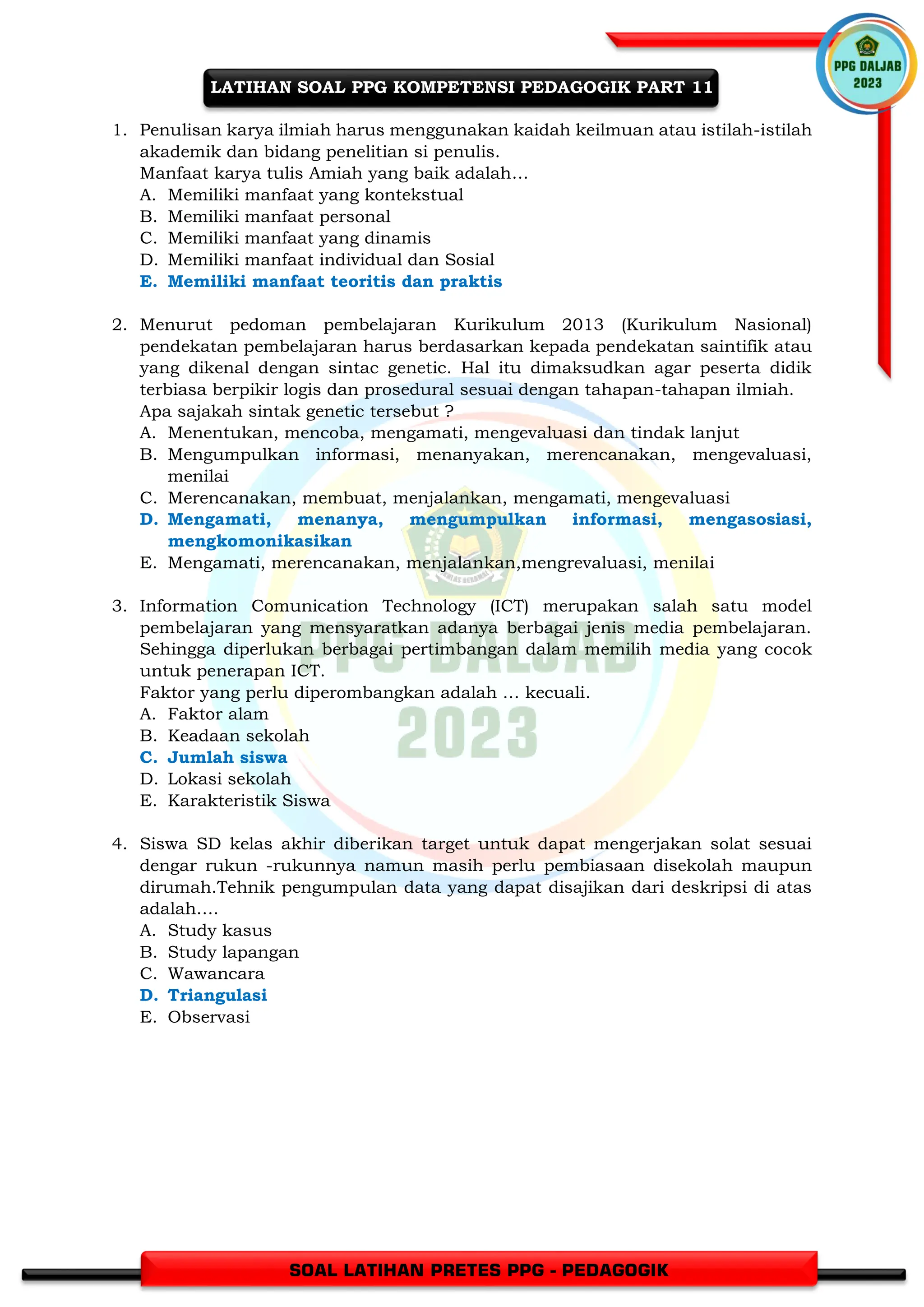 SOAL PRETES PPG PEDAGOGIK UNTUK GURU 2023.pdf