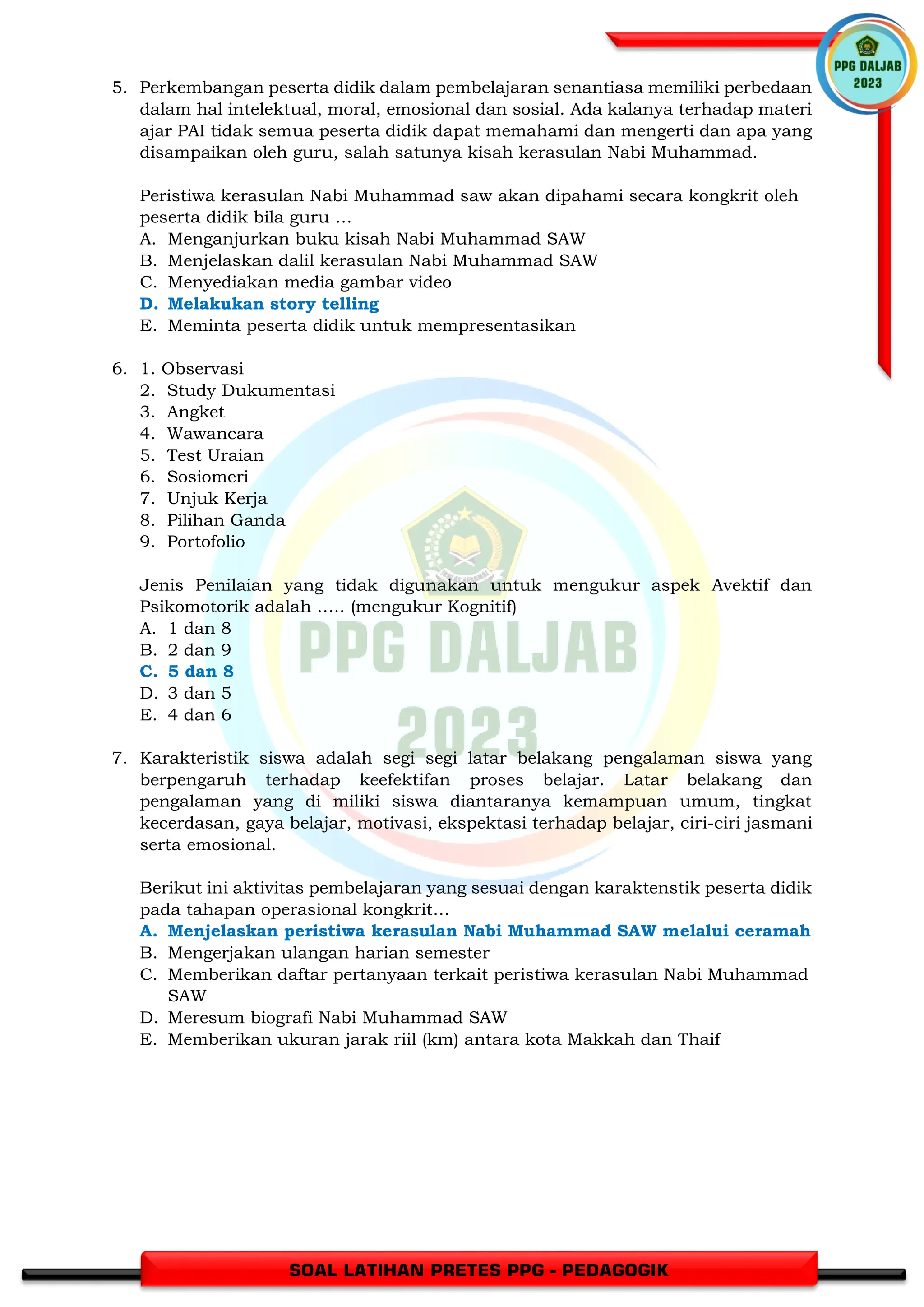 SOAL PRETES PPG PEDAGOGIK UNTUK GURU 2023.pdf