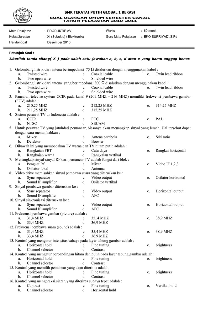 Soal prod audio video oke | DOCX
