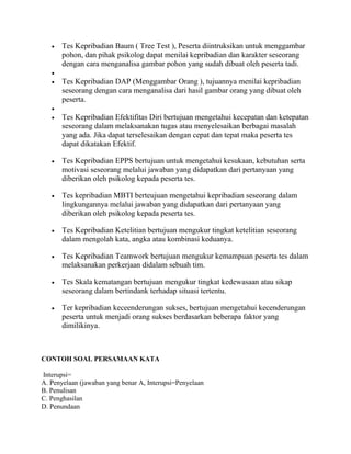 Soal psikotes beserta jawabannya | PDF