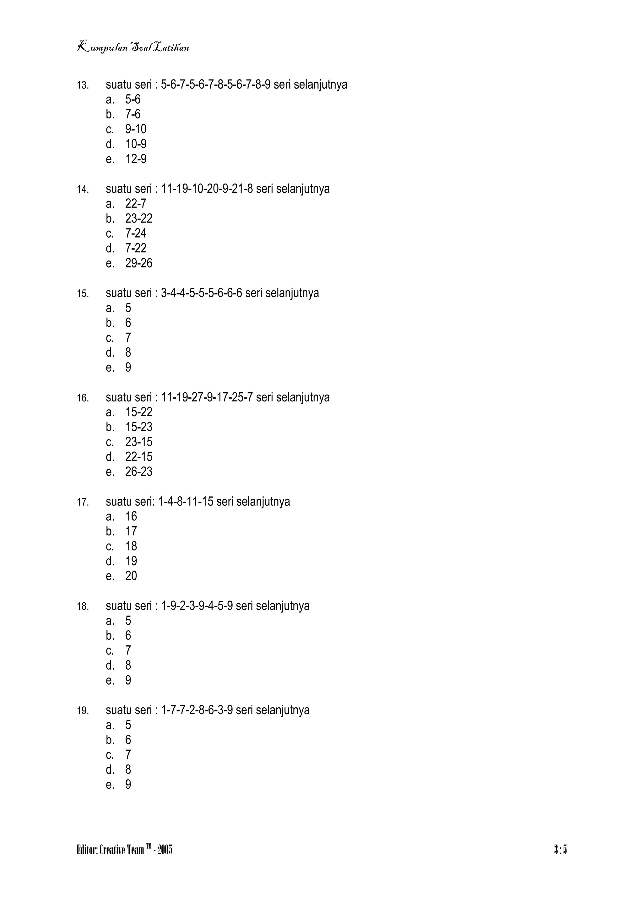 Soal psikotest deret angka | PDF