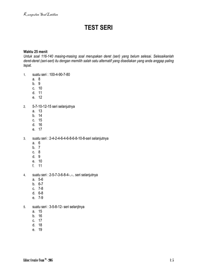 Soal psikotest deret angka | PDF