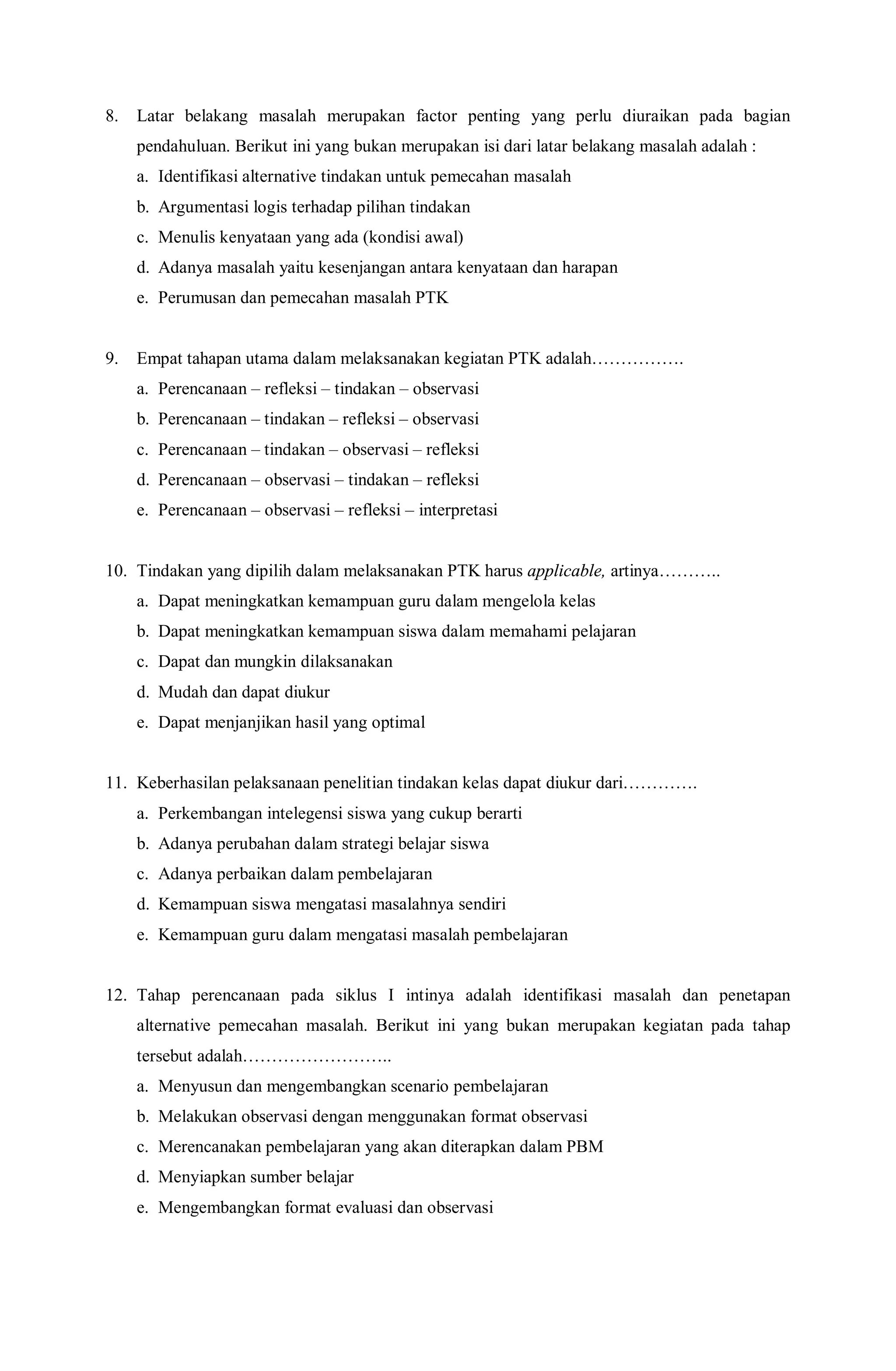 Soal ptk plpg 2014 + kunci jawaban | PDF