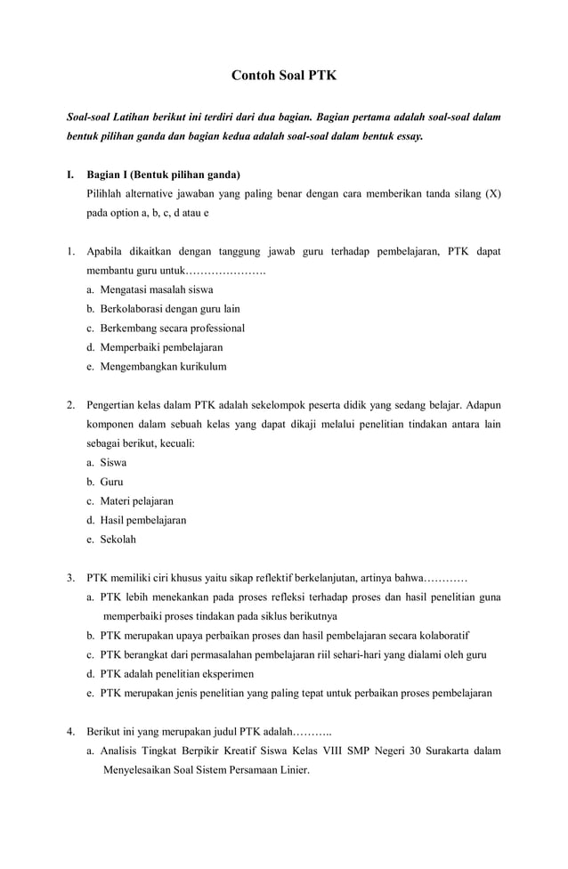 Soal ptk plpg 2014 + kunci jawaban | PDF
