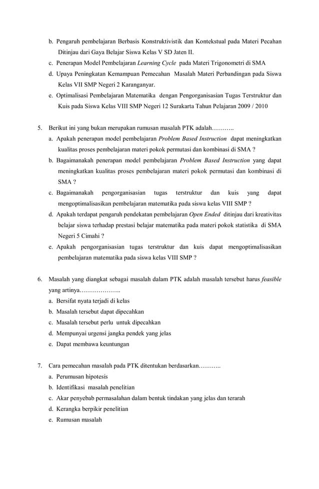 Soal ptk plpg 2014 + kunci jawaban | PDF