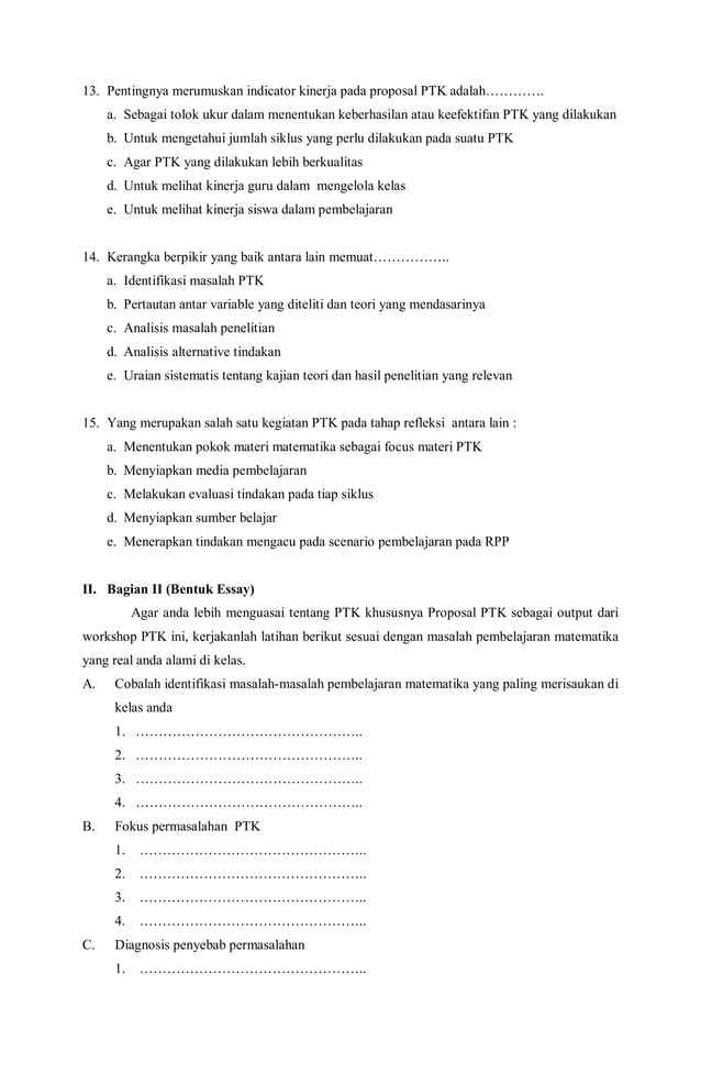 Soal ptk plpg 2014 + kunci jawaban | PDF