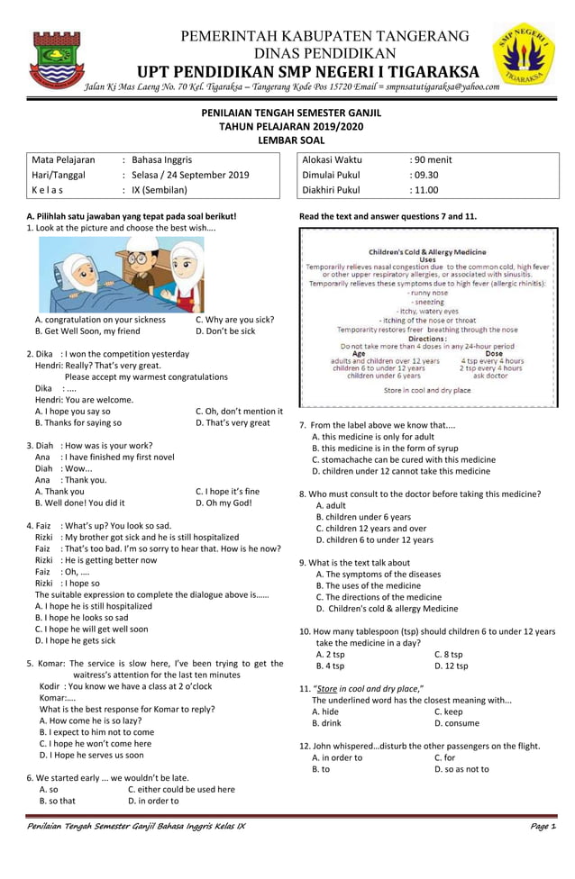Soal PTS Ganjil Bahasa Inggris Kelas IX | PDF