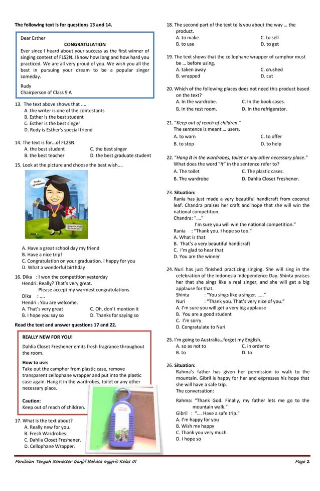 Soal PTS Ganjil Bahasa Inggris Kelas IX | PDF