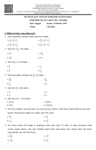 Soal pts mtk kelas V 1920 | DOCX