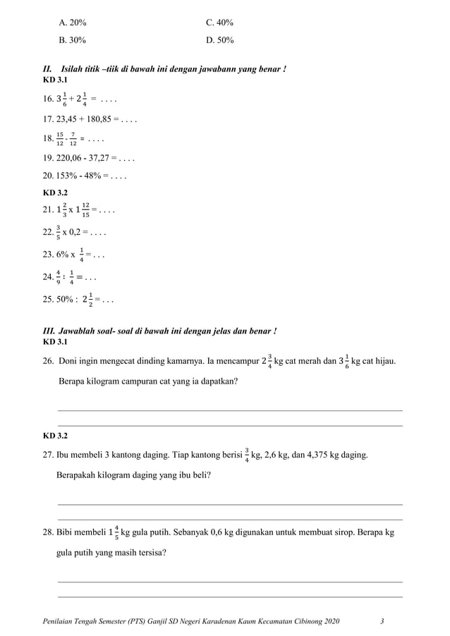 Soal pts mtk kls 5 | PDF
