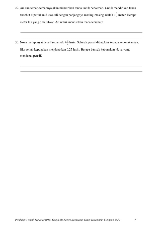 Soal pts mtk kls 5 | PDF